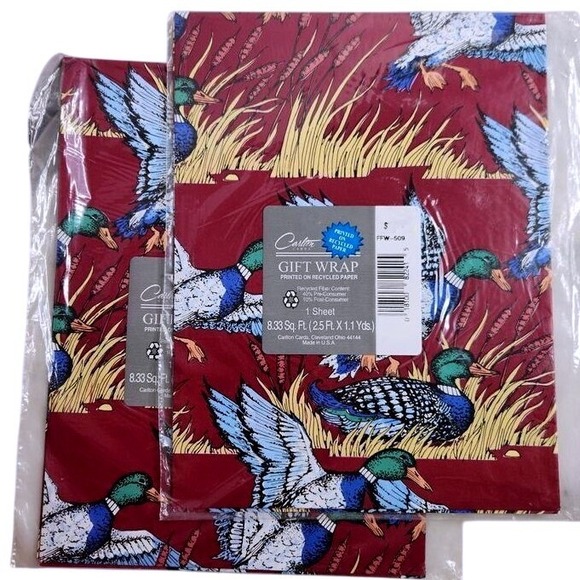 Carlton Cards | Party Supplies | Vtg Mallard Ducks Burgundy Red Gift ...